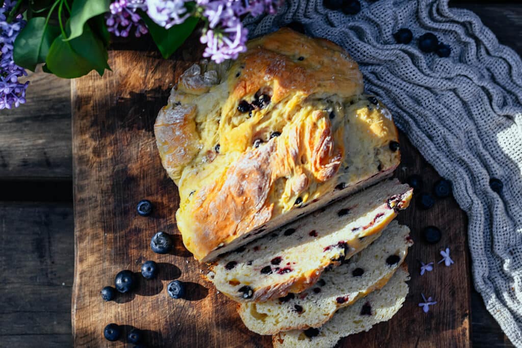 Dutch Oven Lemon Bread with Wild Blueberries - Be Wild Eats