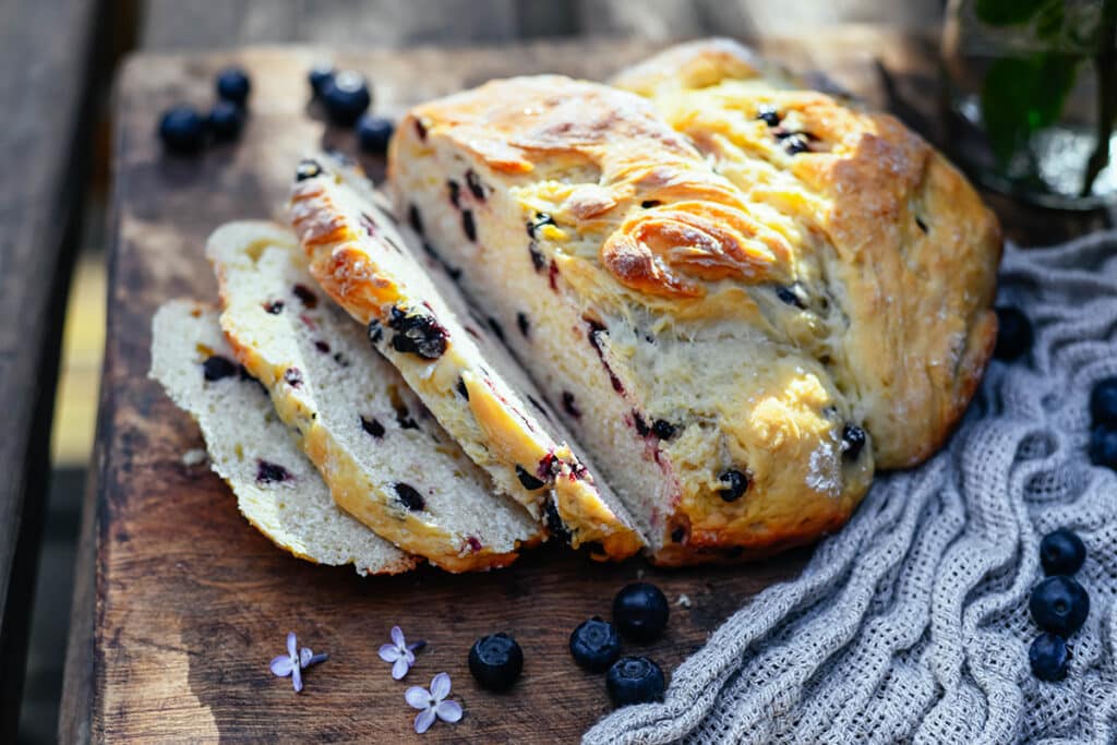 Dutch Oven Lemon Bread with Wild Blueberries - Be Wild Eats