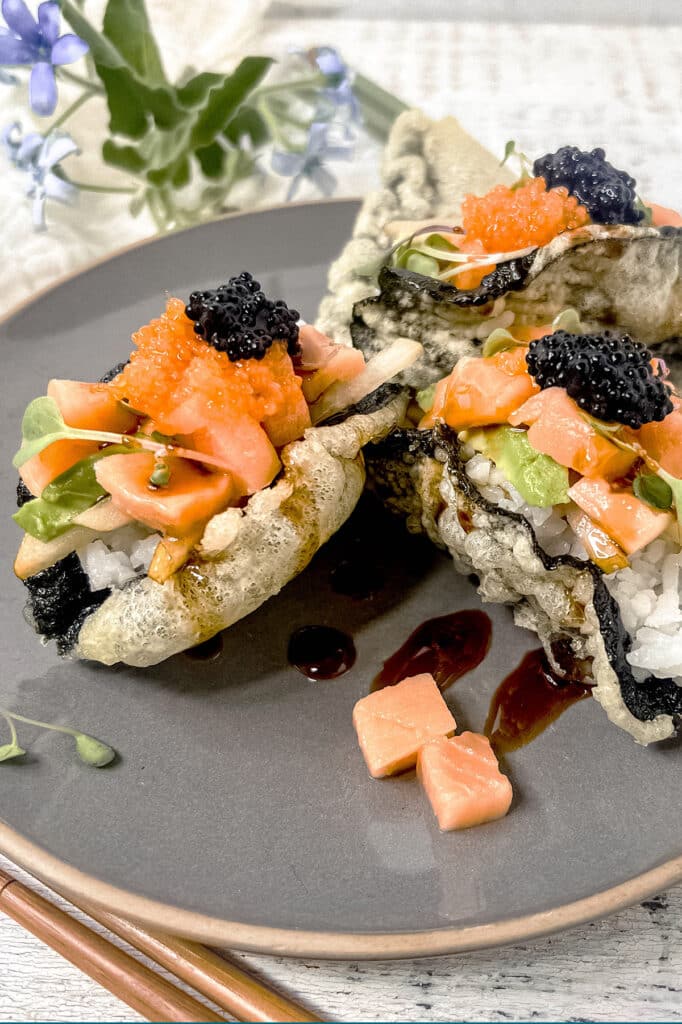 Spicy Salmon Sushi Taco with Asian Pear - Be Wild Eats